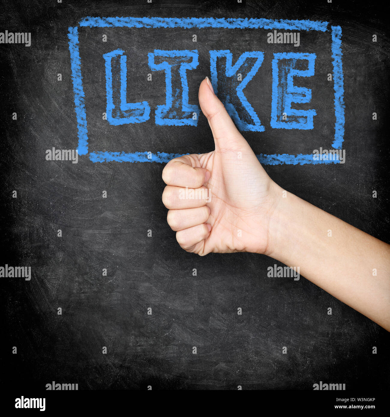 Like - likes thumbs up on blackboard. LIKE written on chalkboard with ...