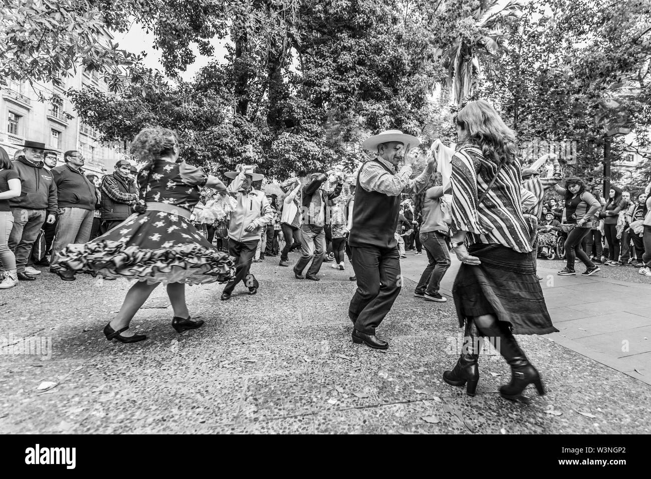 The typical "Cueca" dancers at Santiago de Chile, is the traditional ...