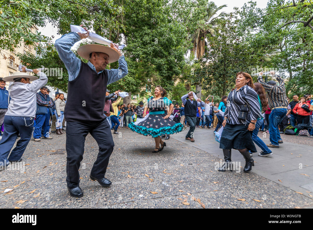 The typical "Cueca" dancers at Santiago de Chile, is the traditional ...