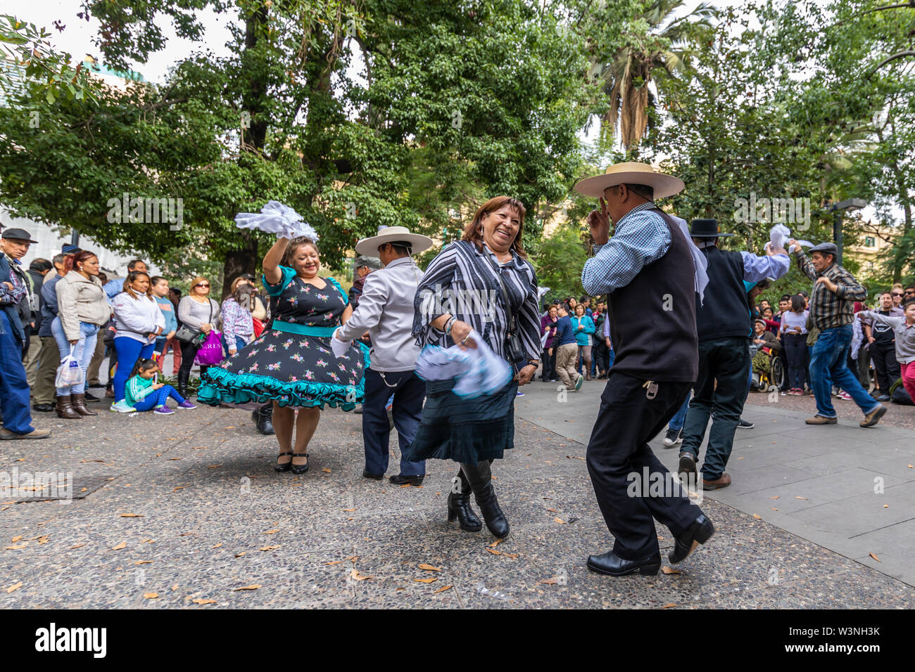 The typical "Cueca" dancers at Santiago de Chile, is the traditional ...
