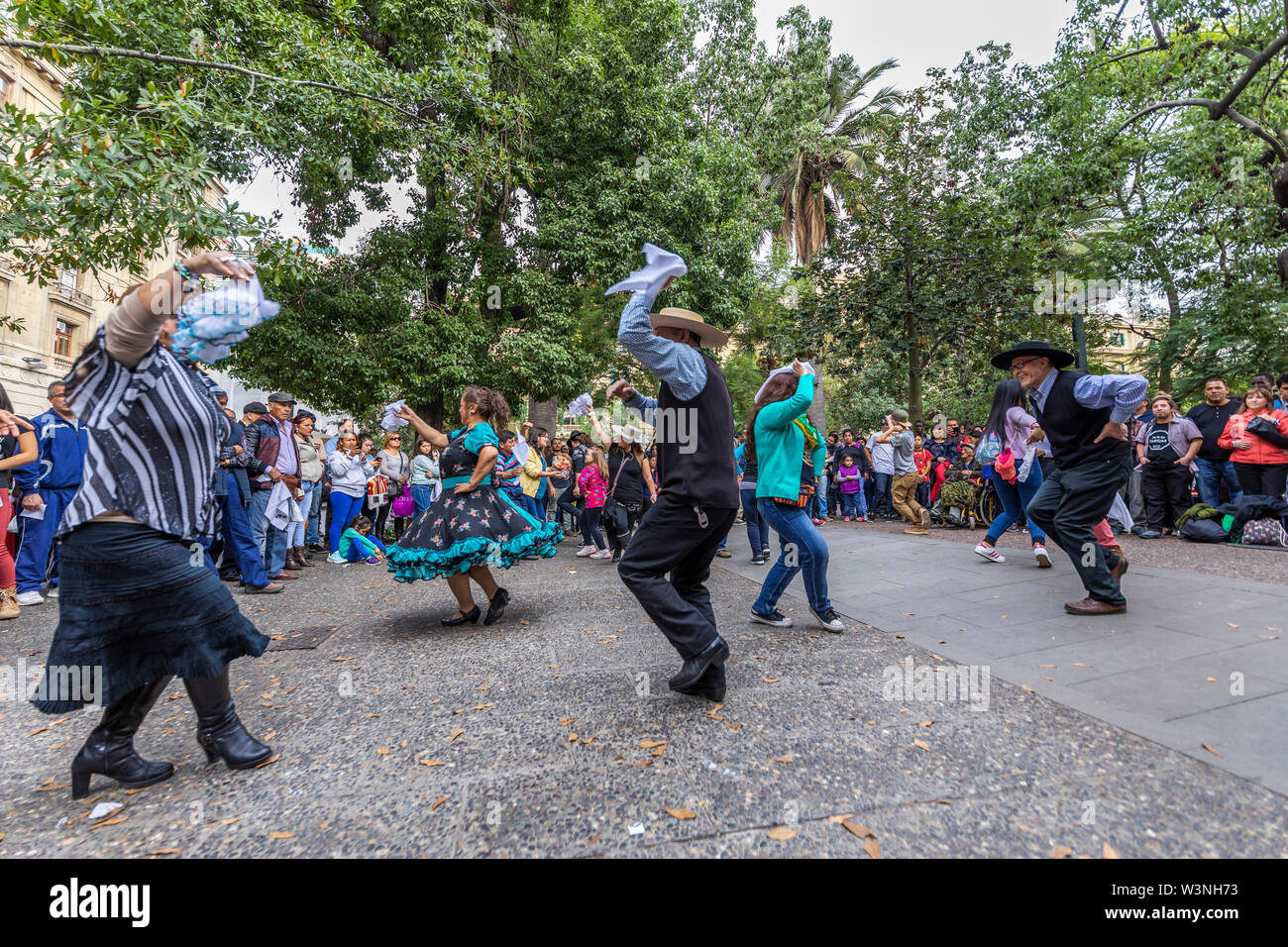 The typical "Cueca" dancers at Santiago de Chile, is the traditional ...