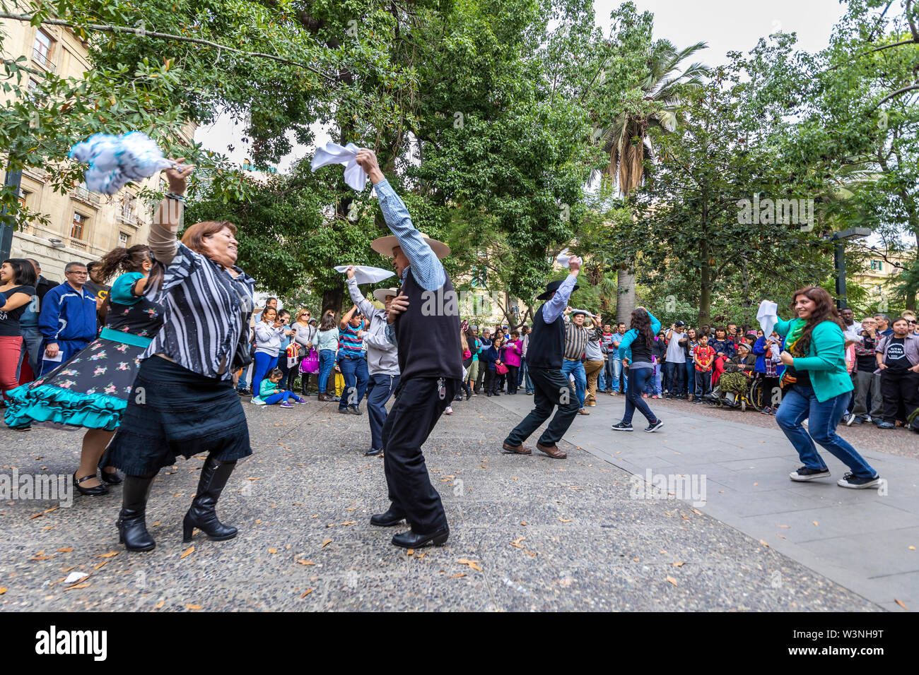 The typical "Cueca" dancers at Santiago de Chile, is the traditional ...
