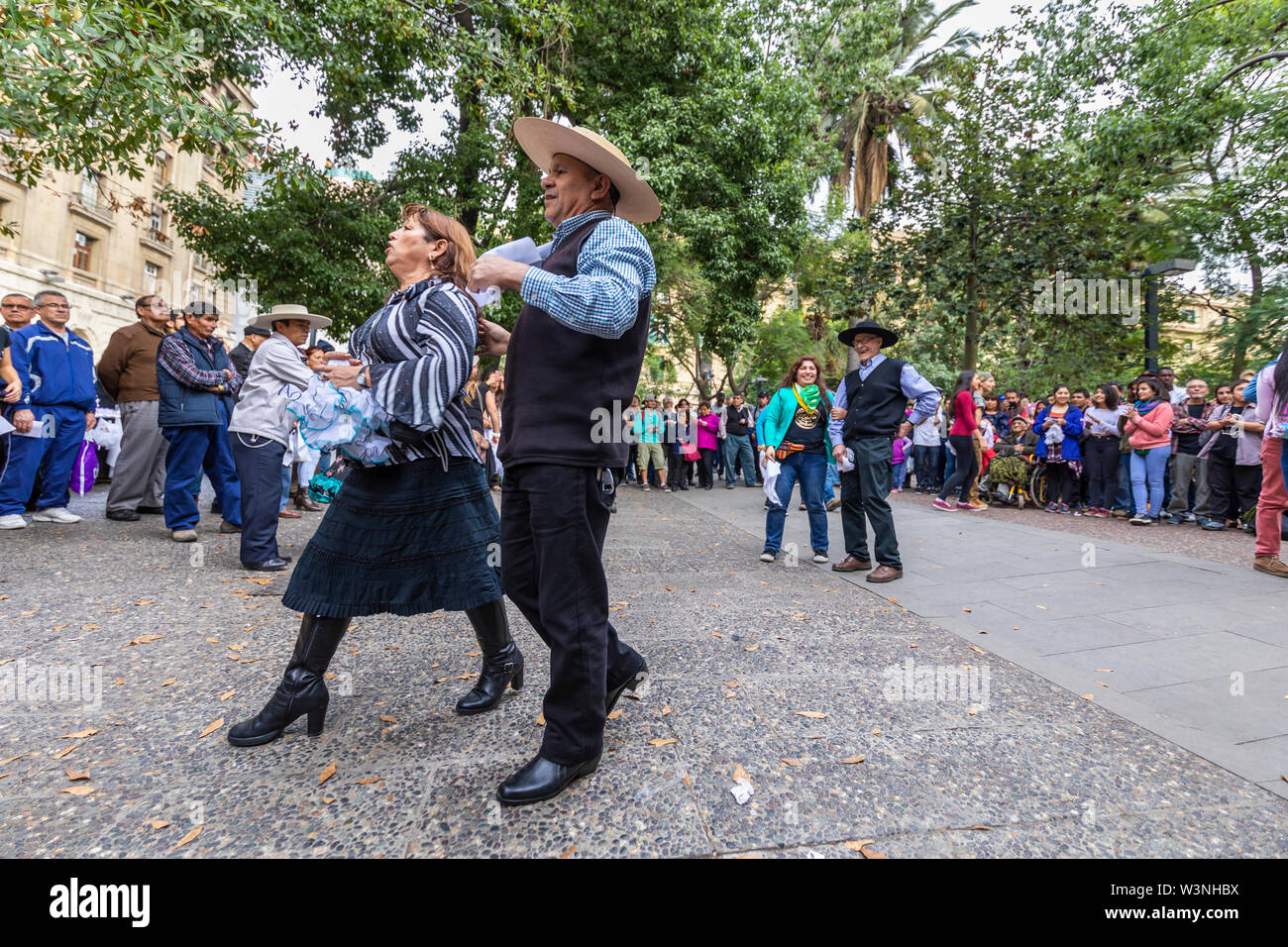 The typical "Cueca" dancers at Santiago de Chile, is the traditional ...