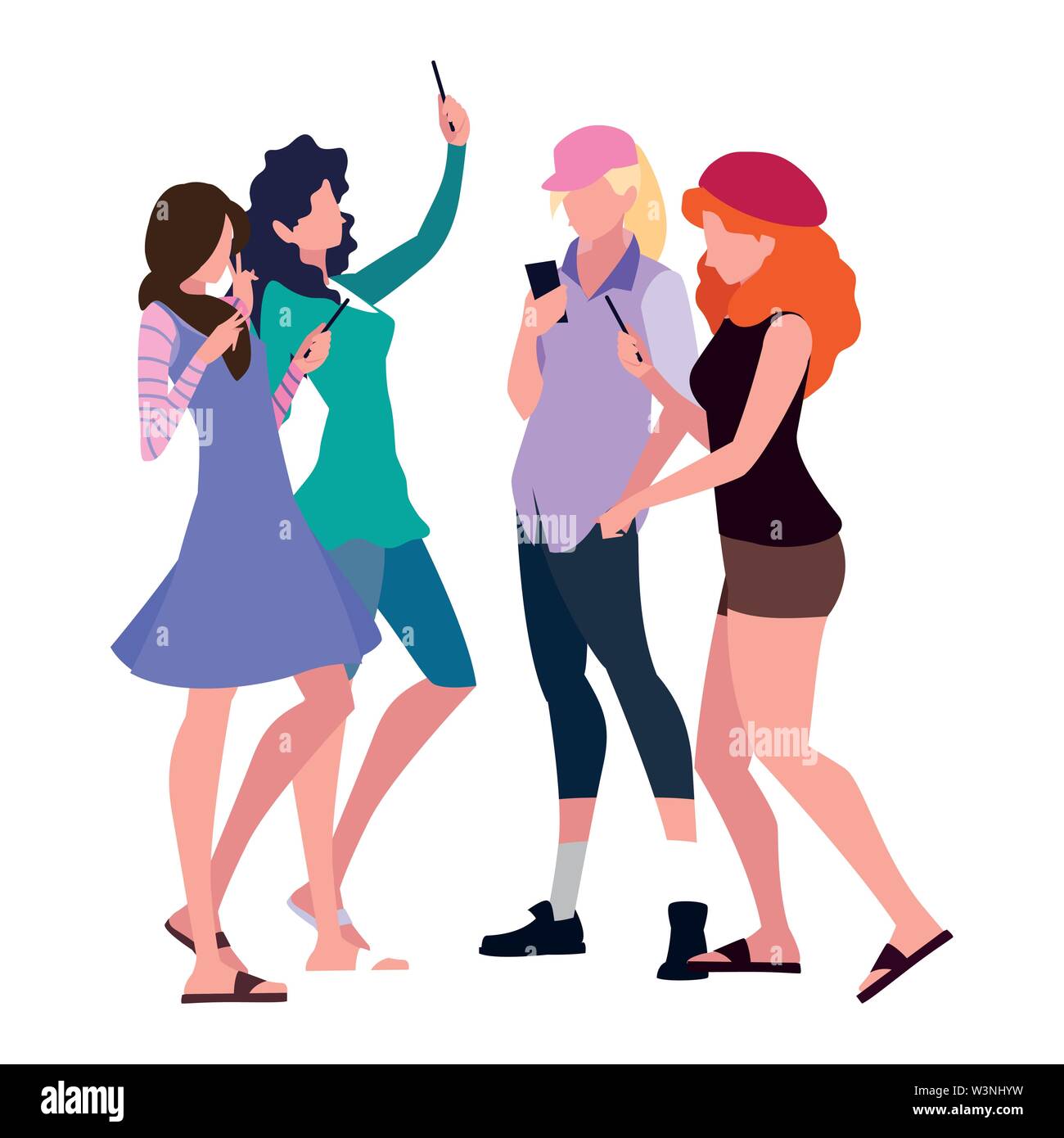 group women using smartphone social media vector illustration Stock ...