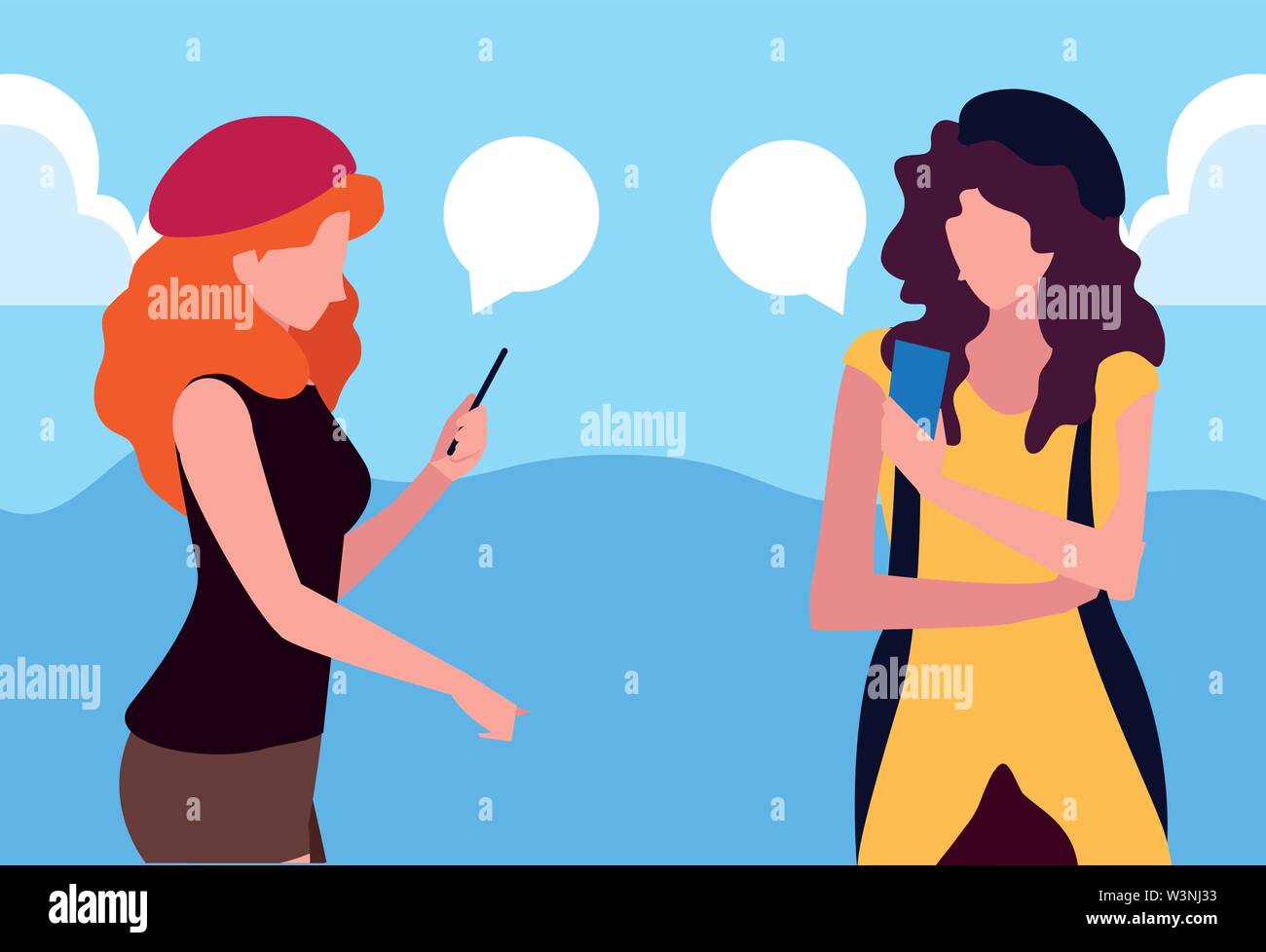 two women using smartphone talking vector illustration Stock Vector ...