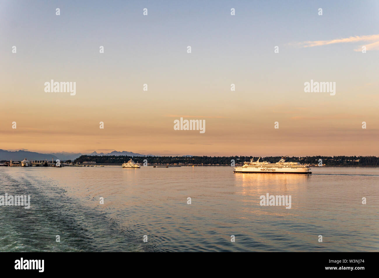 DELTA, CANADA - JULY 12, 2019: bcferries boat in open water near ...