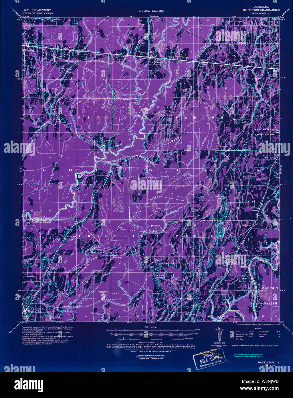 USGS TOPO Map Louisiana LA Baskinton 334238 1935 62500 Inverted ...
