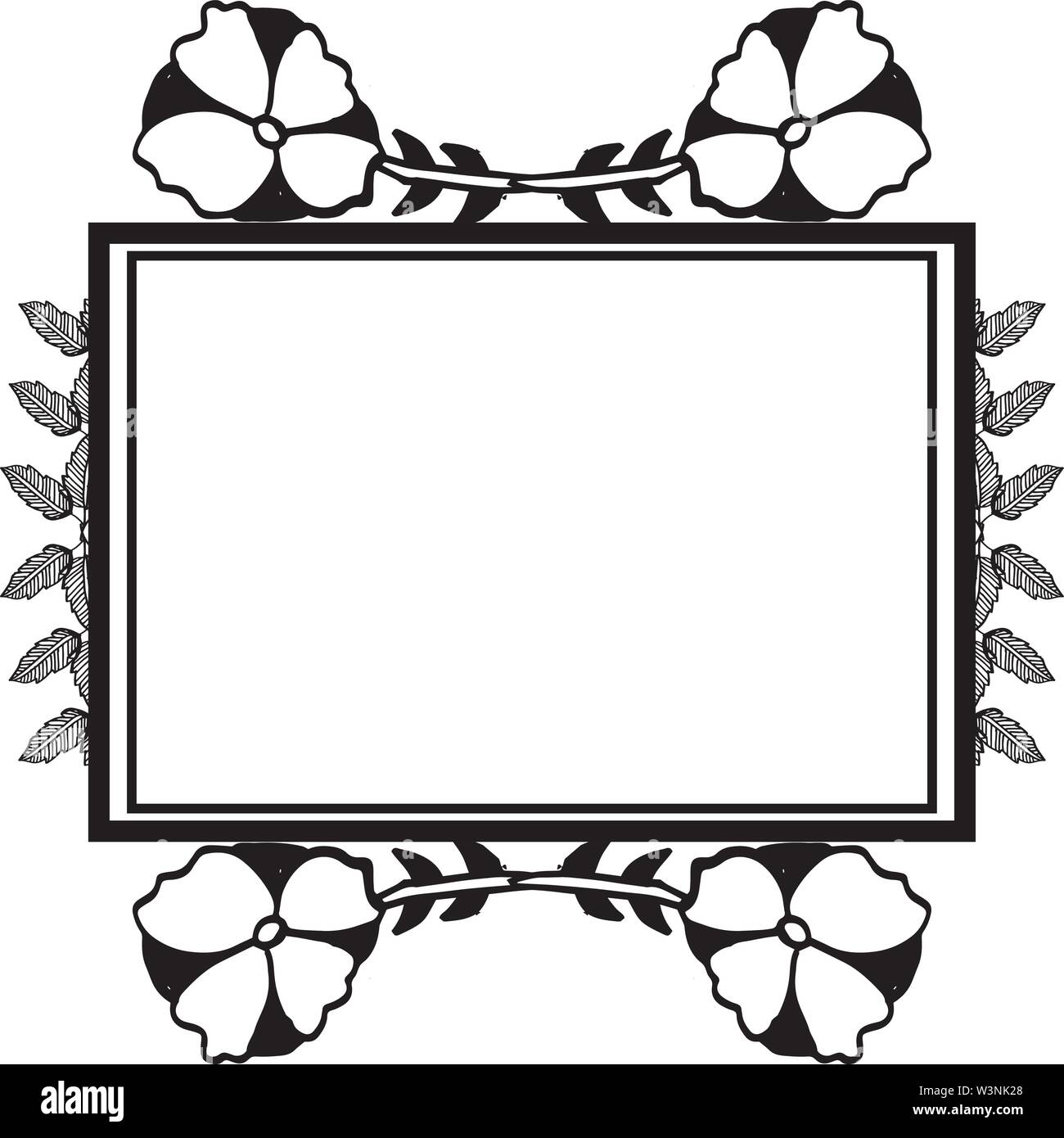 Elegant frame, drawing cute flower and leaf, template of greeting cards ...