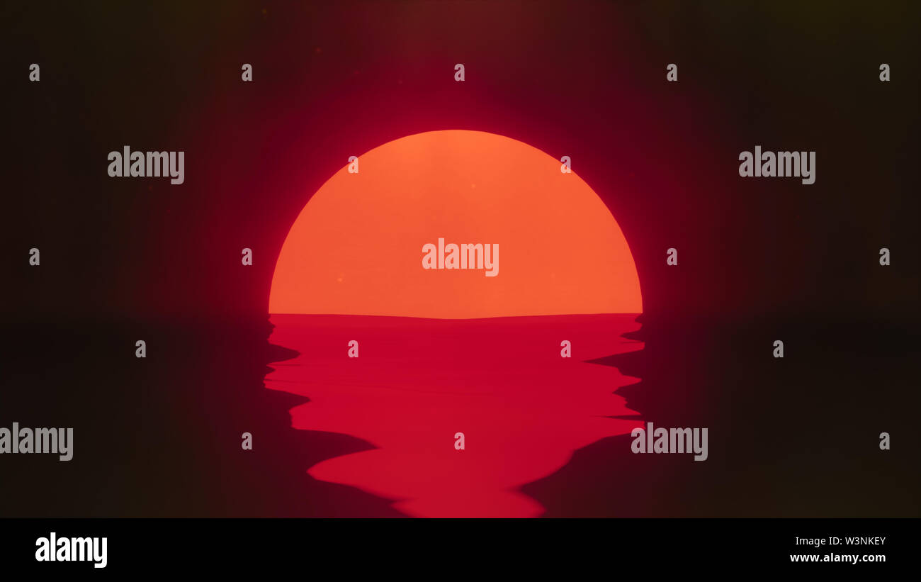 abstract illustrations of sun like object with reflection in water art ...