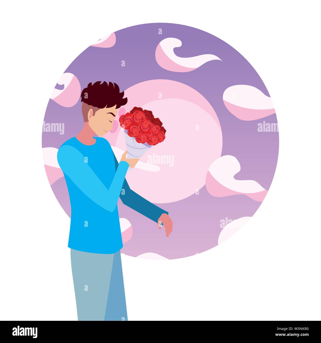 man holding bouquet flower in the night vector illustration Stock ...