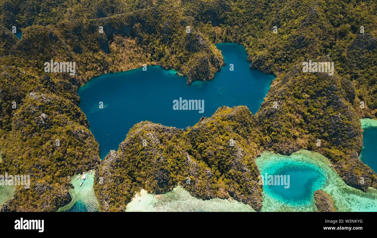 Aerial view mountain Barracuda lake, on tropical island, Lagoon with ...