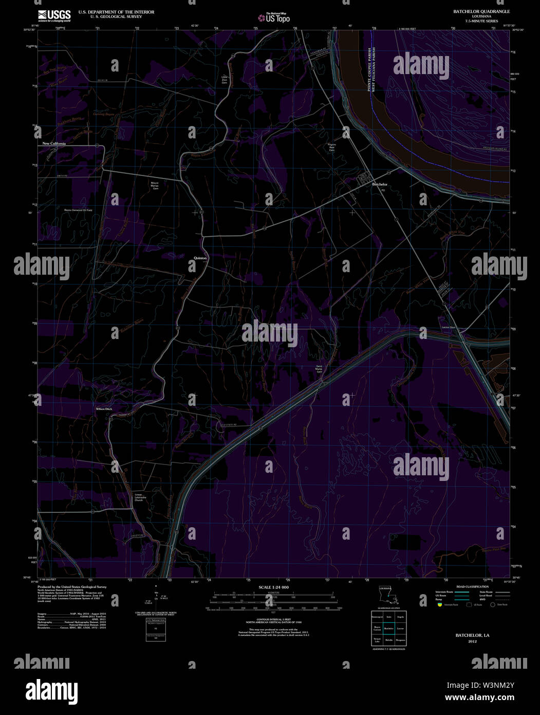 USGS TOPO Map Louisiana LA Batchelor 20120423 TM Inverted Restoration ...