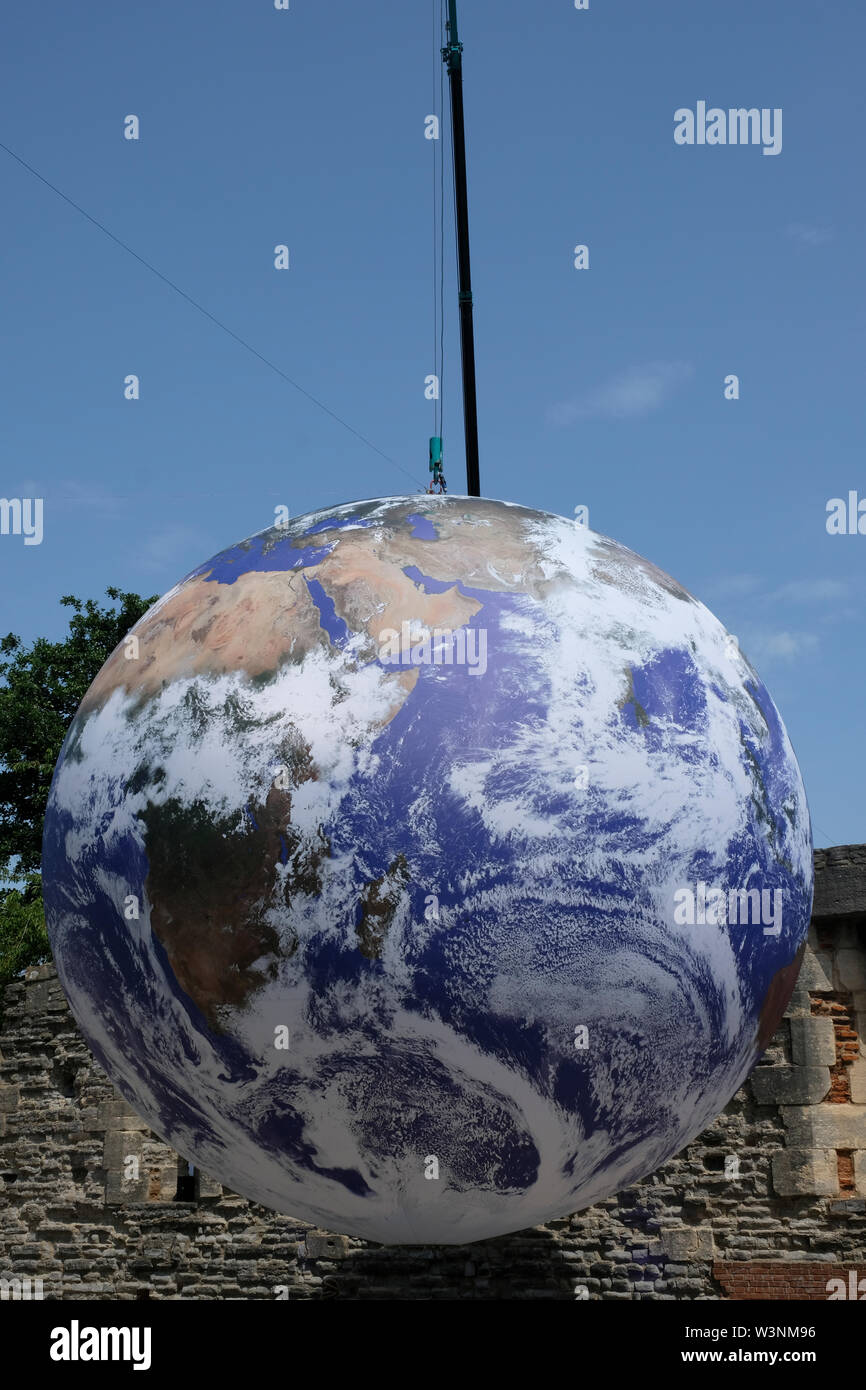 Art work by Luke Jerram suspended at Llanthony Priory near Gloucester ...