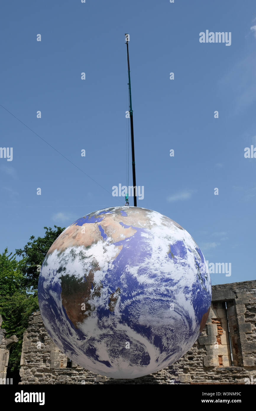 Art work by Luke Jerram suspended at Llanthony Priory near Gloucester ...