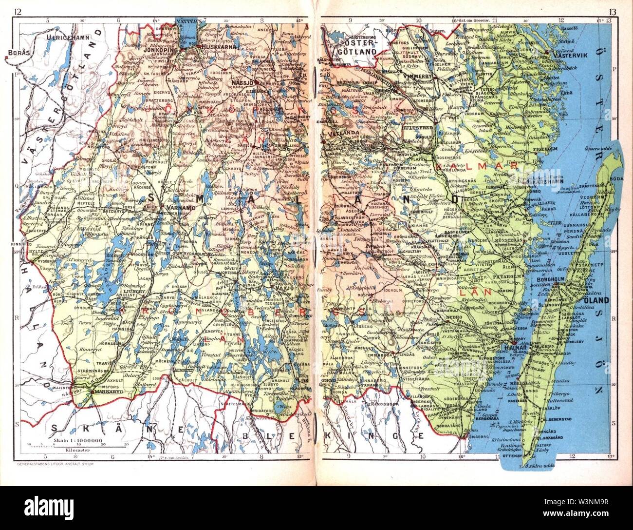 Cohrs atlas över Sverige 0007 Småland Stock Photo - Alamy