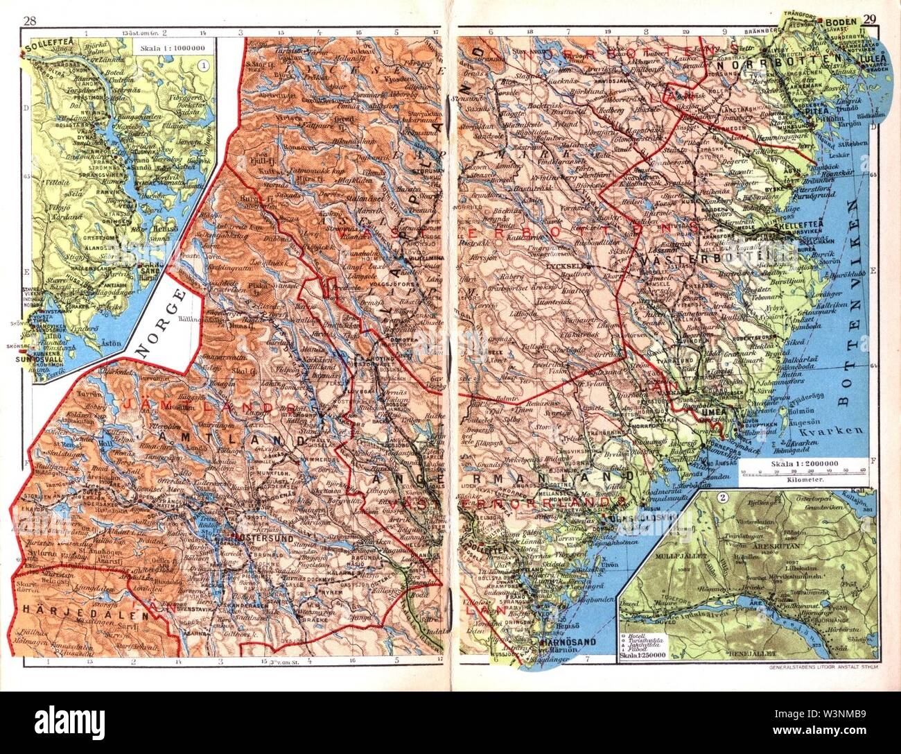 Cohrs atlas över Sverige 0015 Jämtland Ångermanland Västerbotten Stock ...