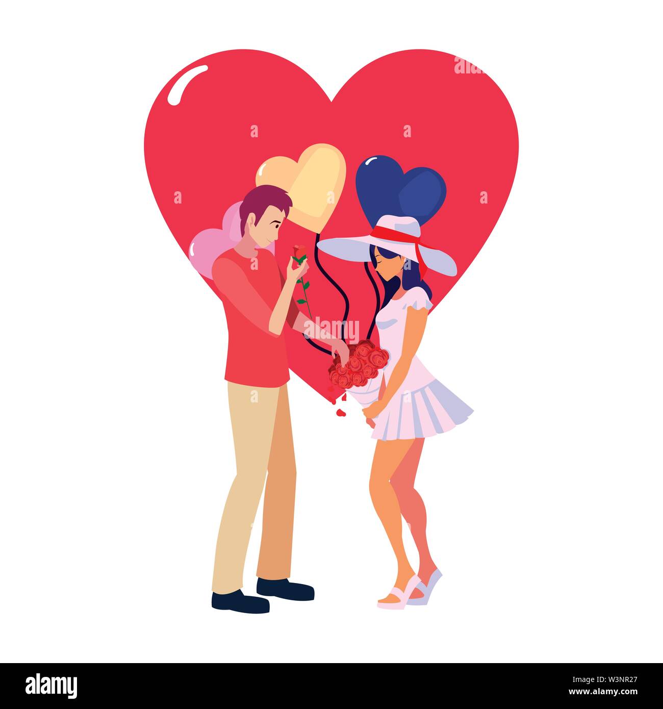 couple love balloon hearts romantic love vector illustration Stock ...
