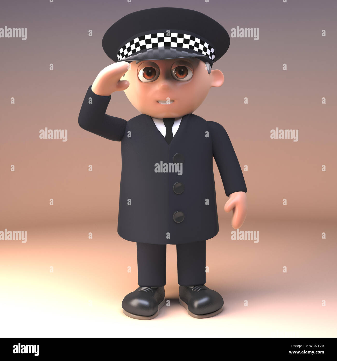 3d cartoon police officer on duty in uniform stands to attention and ...