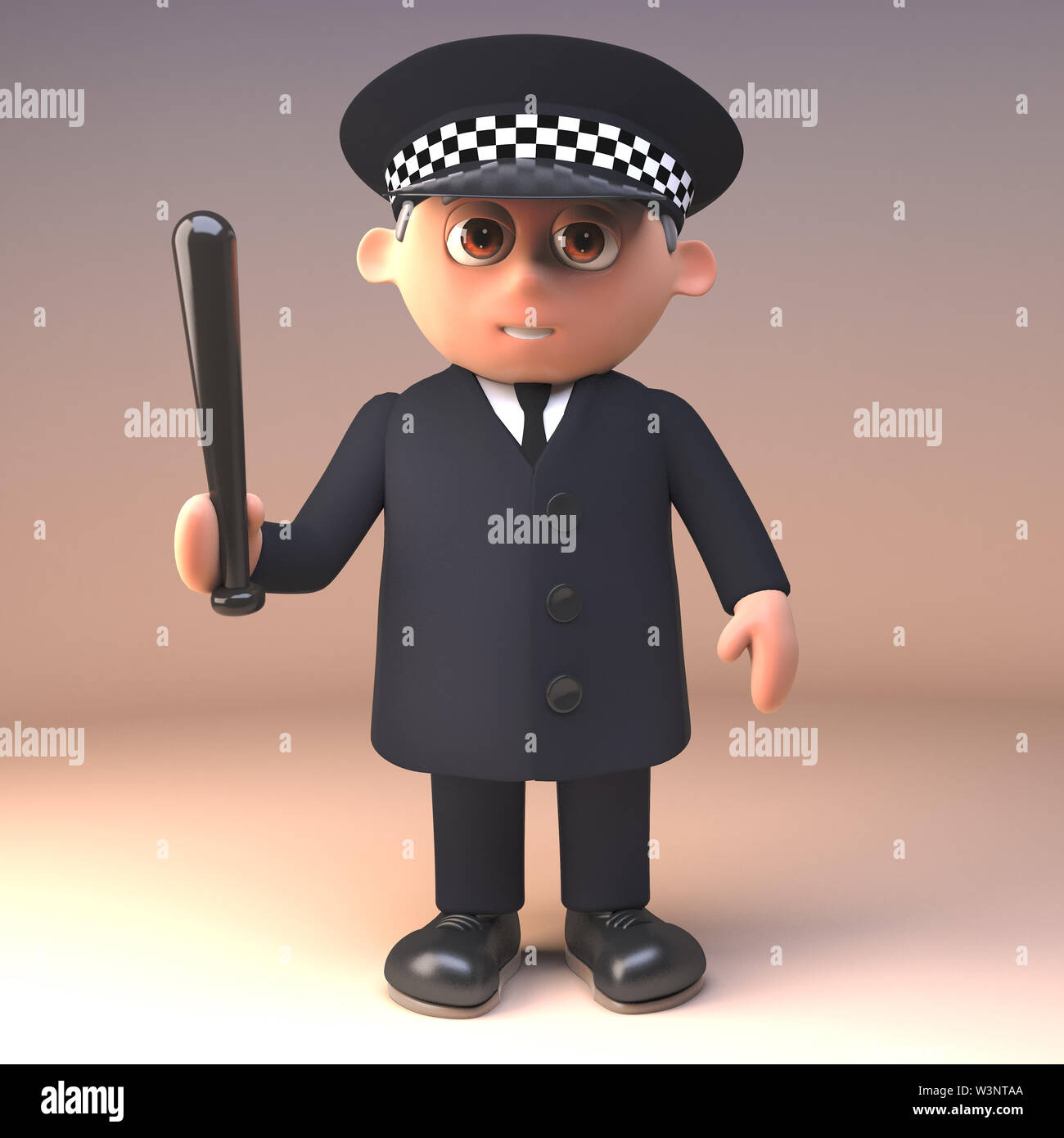 3d cartoon police officer in uniform on duty with baton truncheon drawn ...
