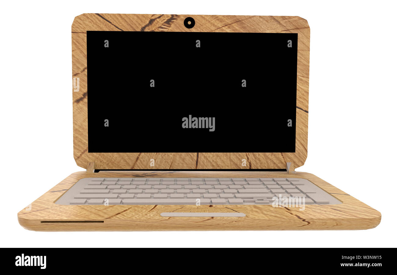laptop computer wooden wood ecology recyclable materials - 3d rendering ...