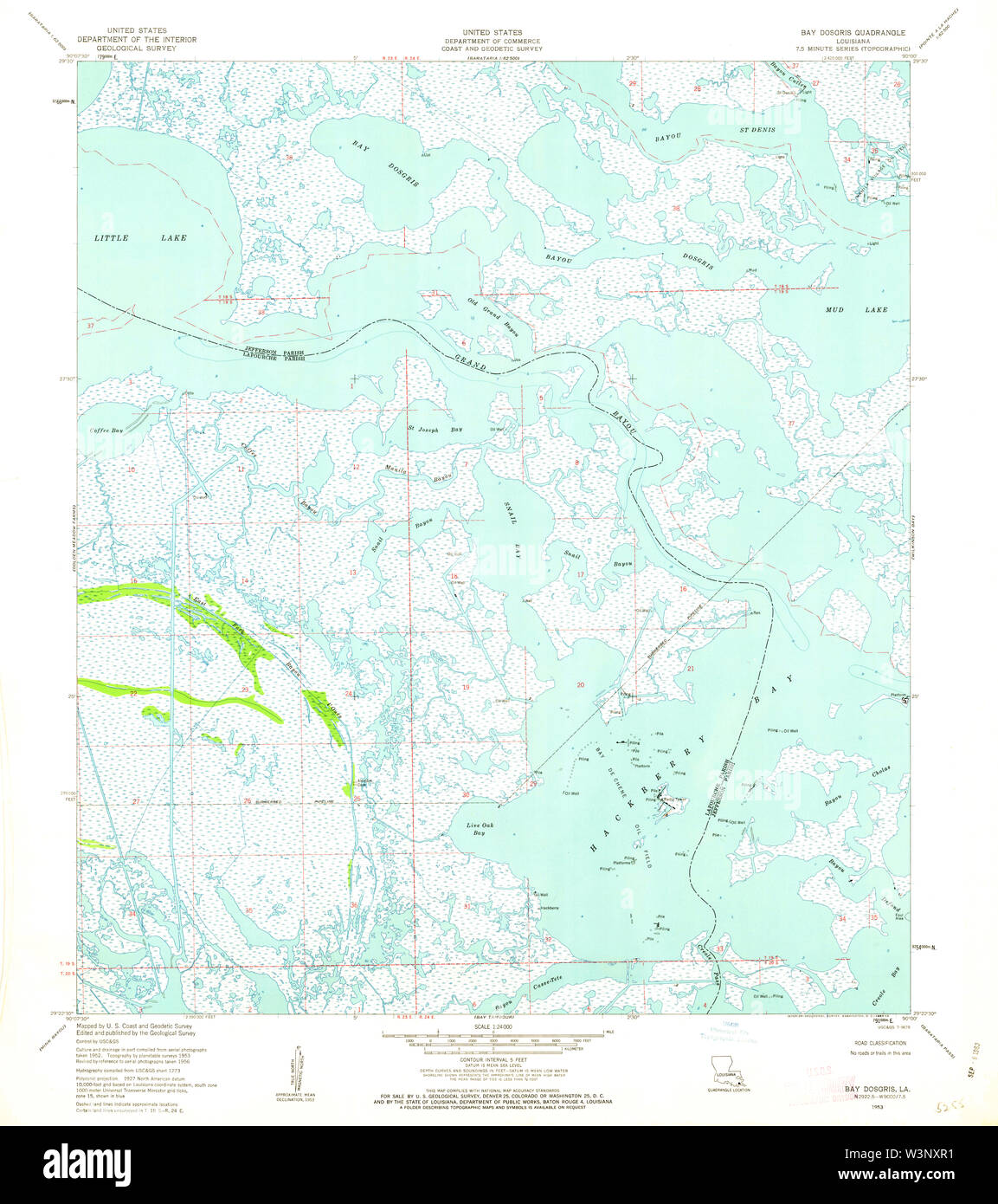 USGS TOPO Map Louisiana LA Bay Dosgris 331348 1953 24000 Restoration ...