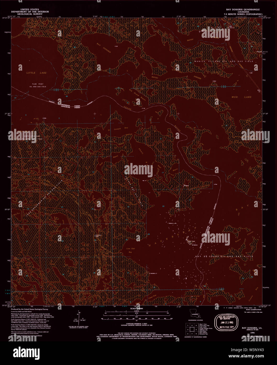 USGS TOPO Map Louisiana LA Bay Dosgris 331351 1994 24000 Inverted ...