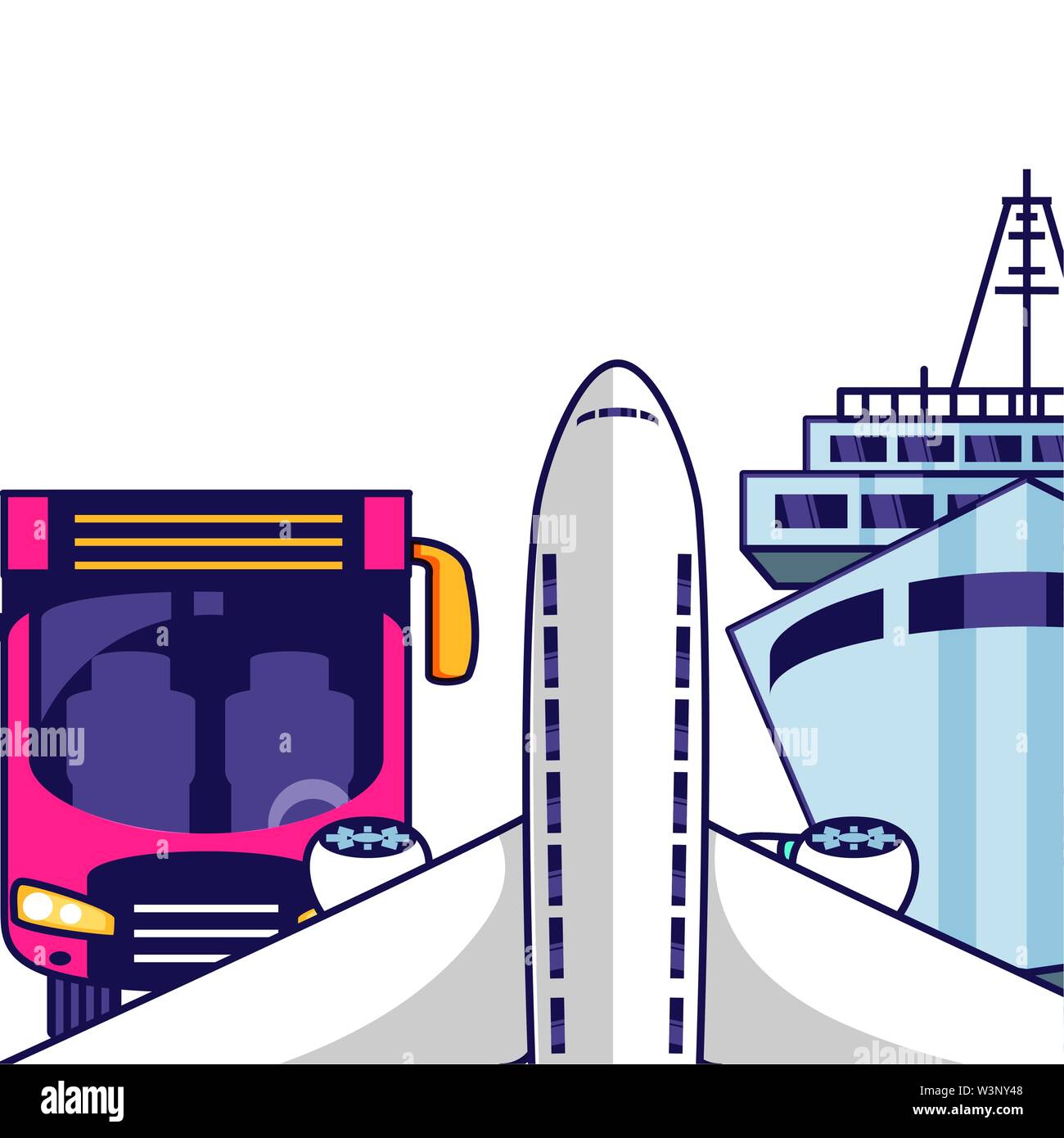 airplane and bus with cruise transports vector illustration design ...
