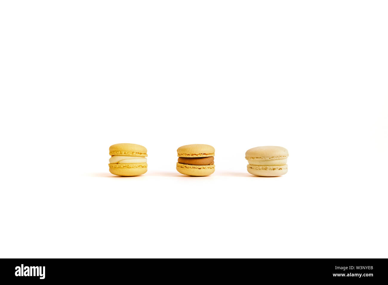 Three macaroons on an isolated background with space for your text ...