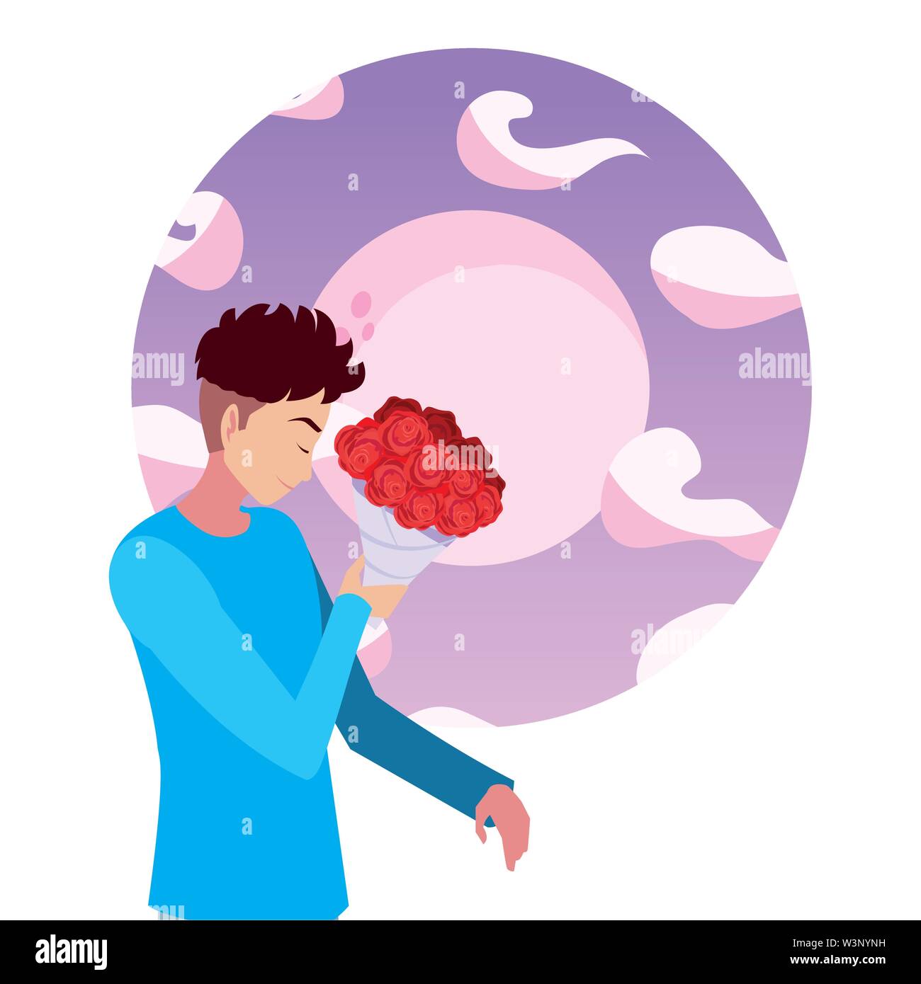 man holding bouquet flower in the night vector illustration Stock ...
