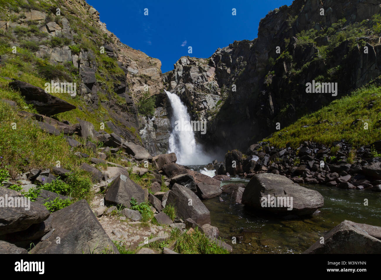 Waterfall in Altay mountains. Beautiful nature landscape. Popular ...
