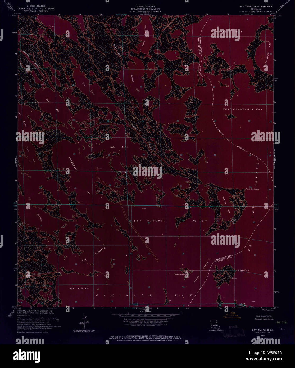 USGS TOPO Map Louisiana LA Bay Tambour 331368 1956 24000 Inverted ...
