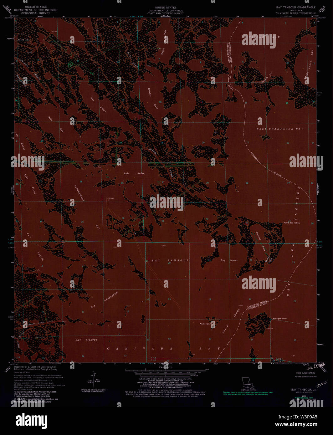 USGS TOPO Map Louisiana LA Bay Tambour 331370 1956 24000 Inverted ...
