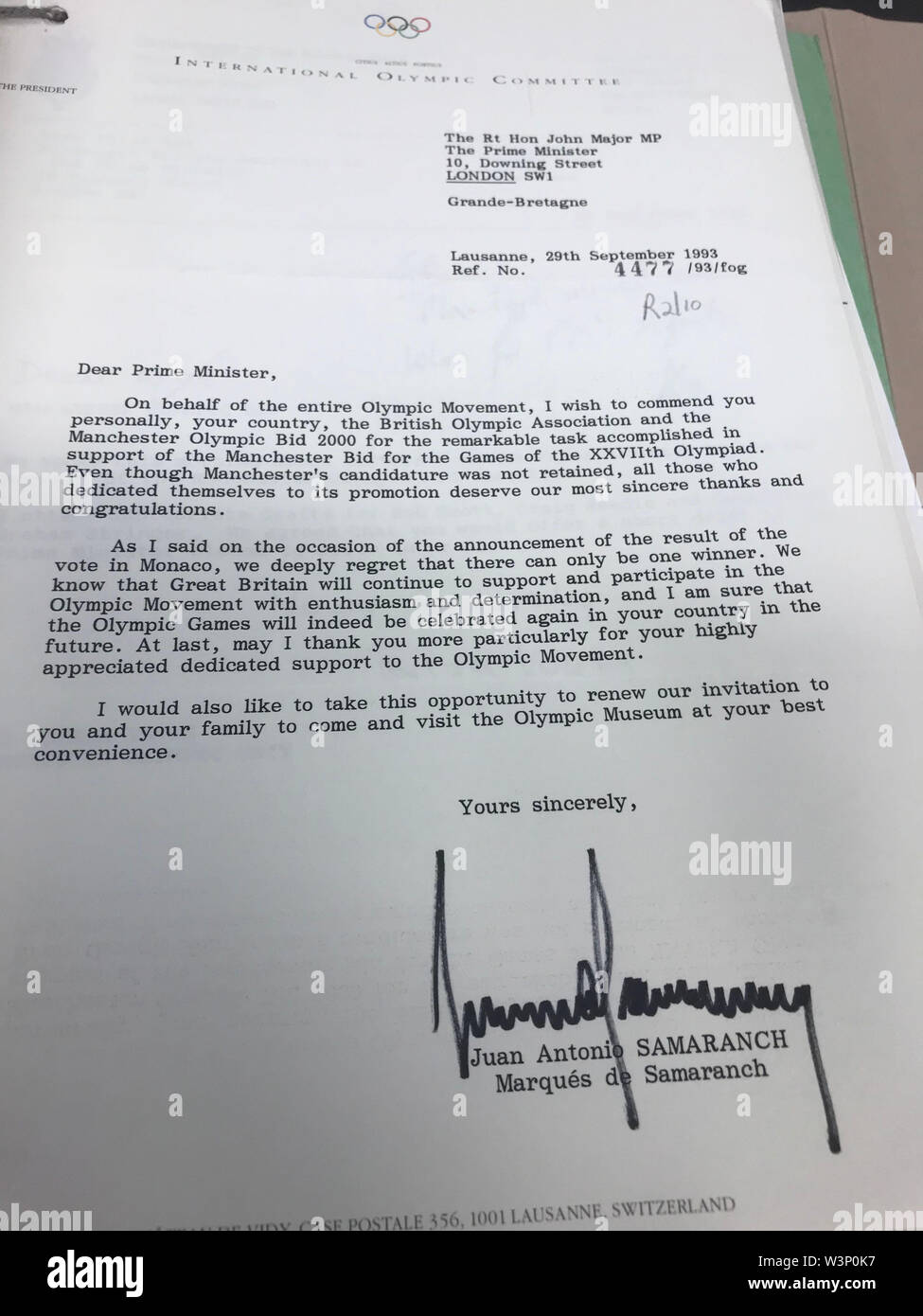 EMBARGOED TO 0001 THURSDAY JULY 18 A letter of commiseration, seen at ...