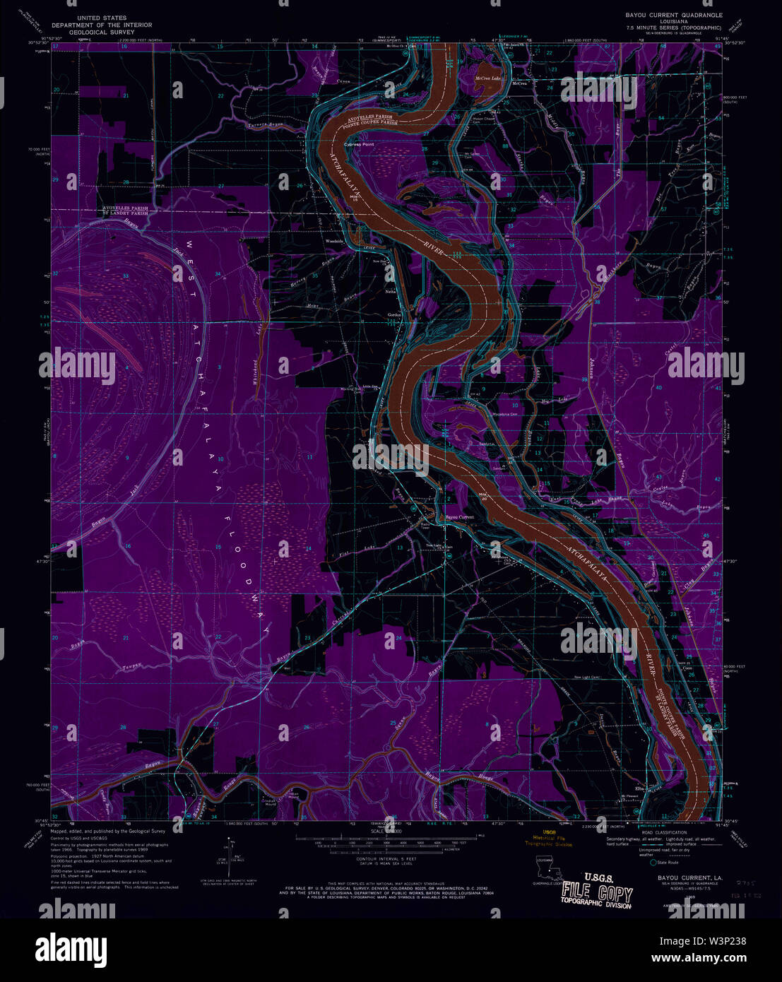 USGS TOPO Map Louisiana LA Bayou Current 331347 1969 24000 Inverted ...