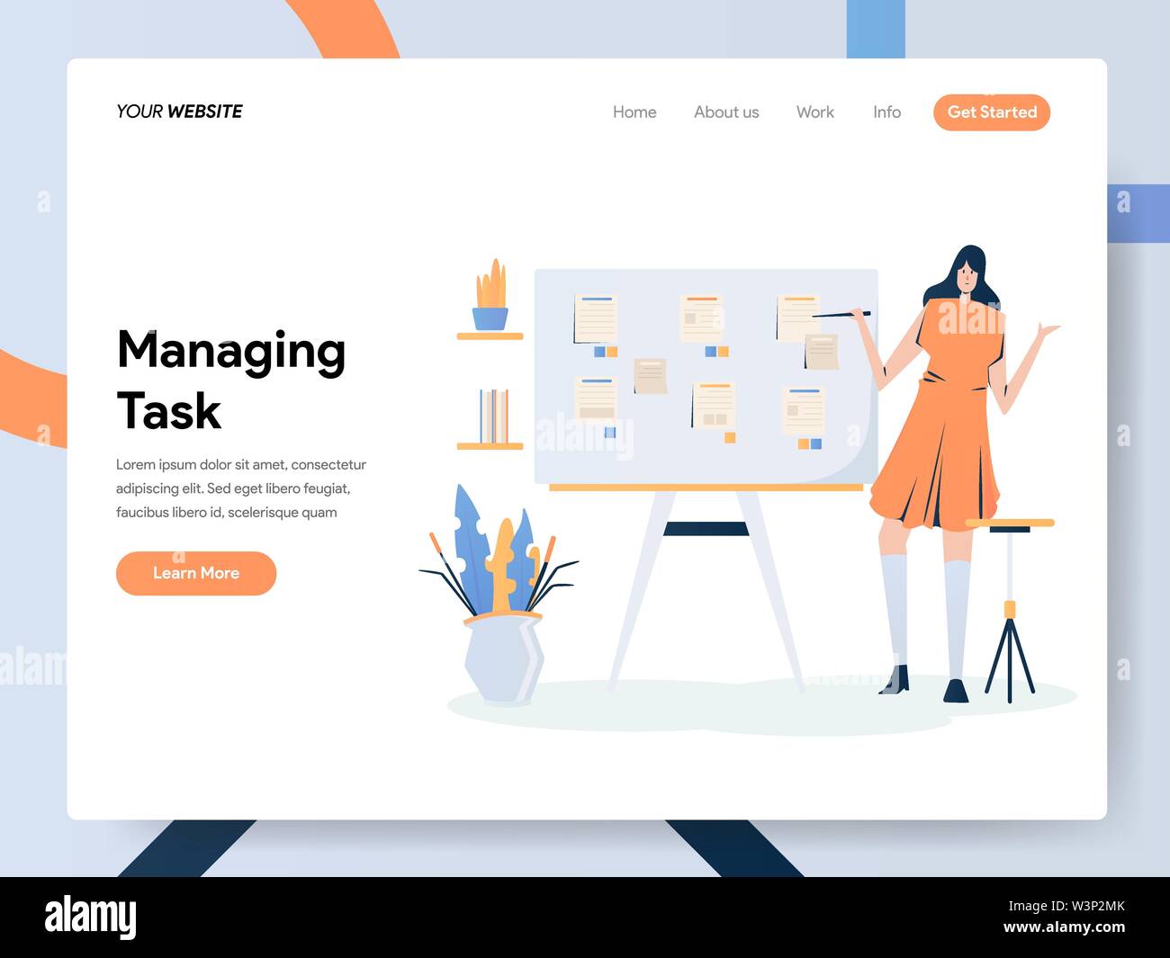 Businesswoman Managing Task On Board Illustration Concept. Modern flat ...