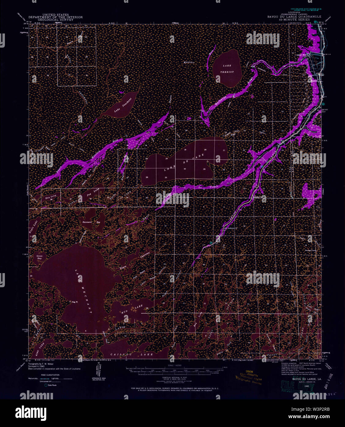 USGS TOPO Map Louisiana LA Bayou Du Large 334263 1940 62500 Inverted ...