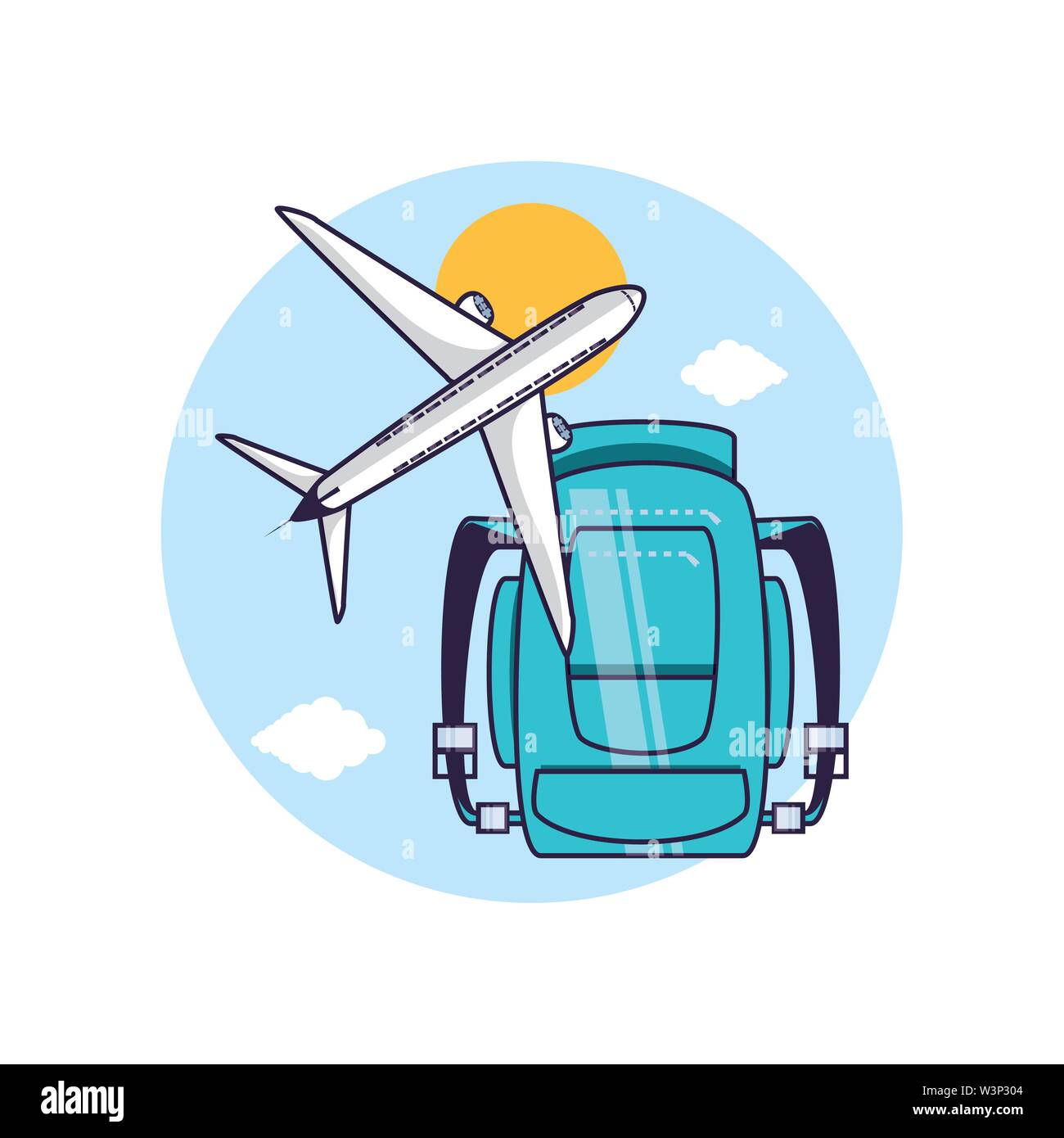 travel bag equipment with airplane vector illustration design Stock ...