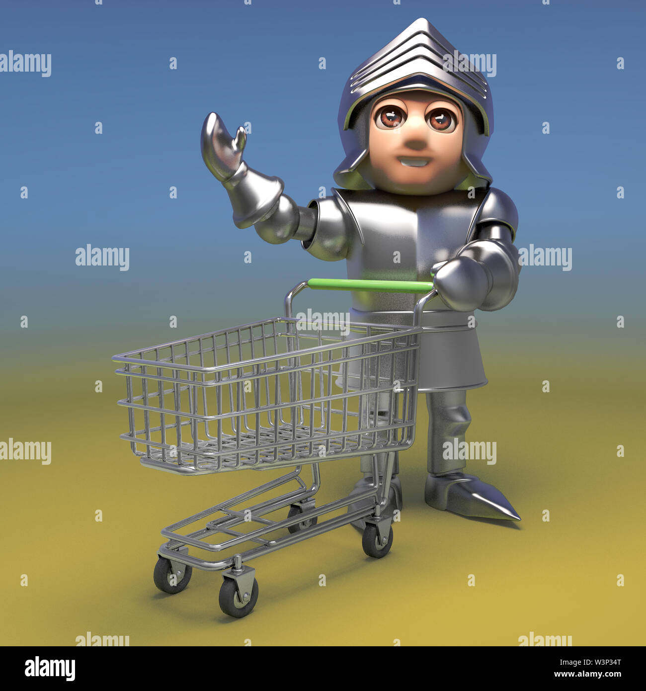 Funny cartoon 3d medieval knight in full plate armour walking with a ...