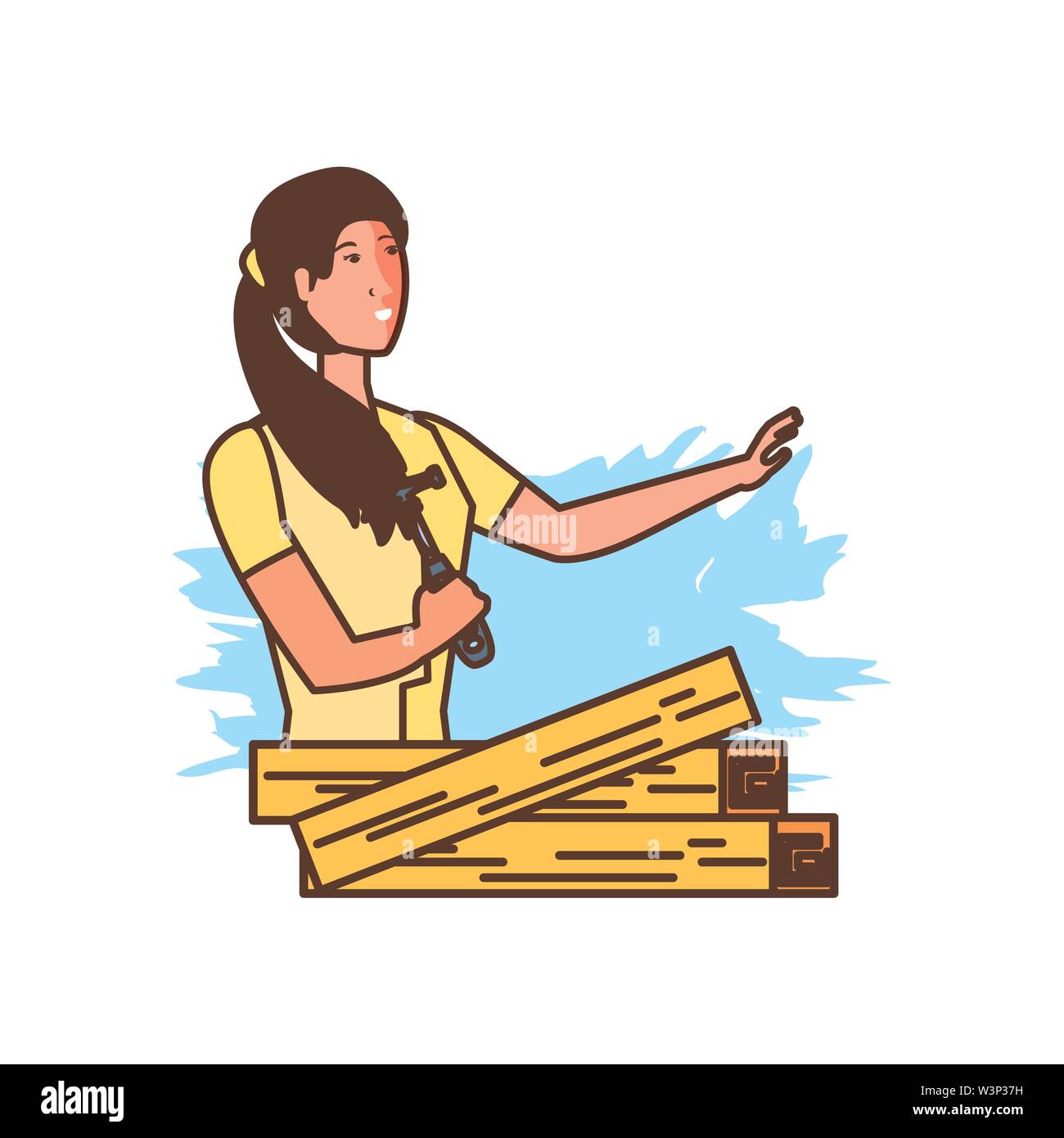 worker carpenter woman with wooden vector illustration design Stock ...