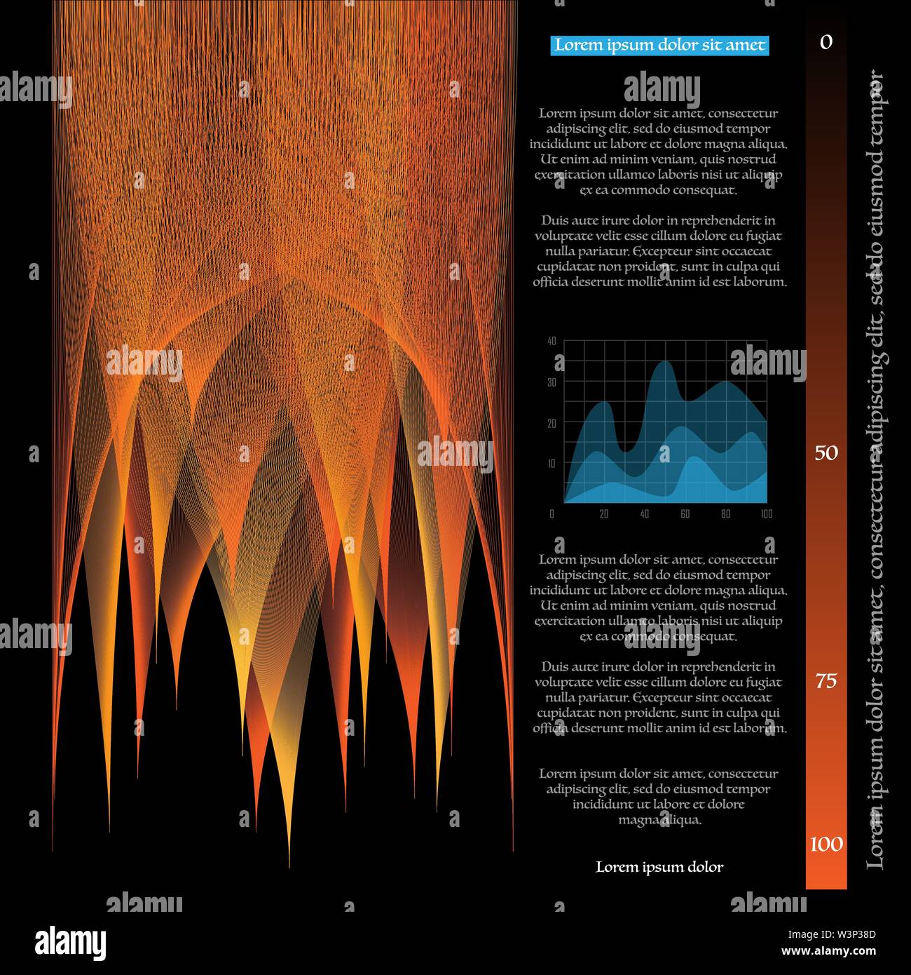 Abstract black background with big data blend lines and sample text ...