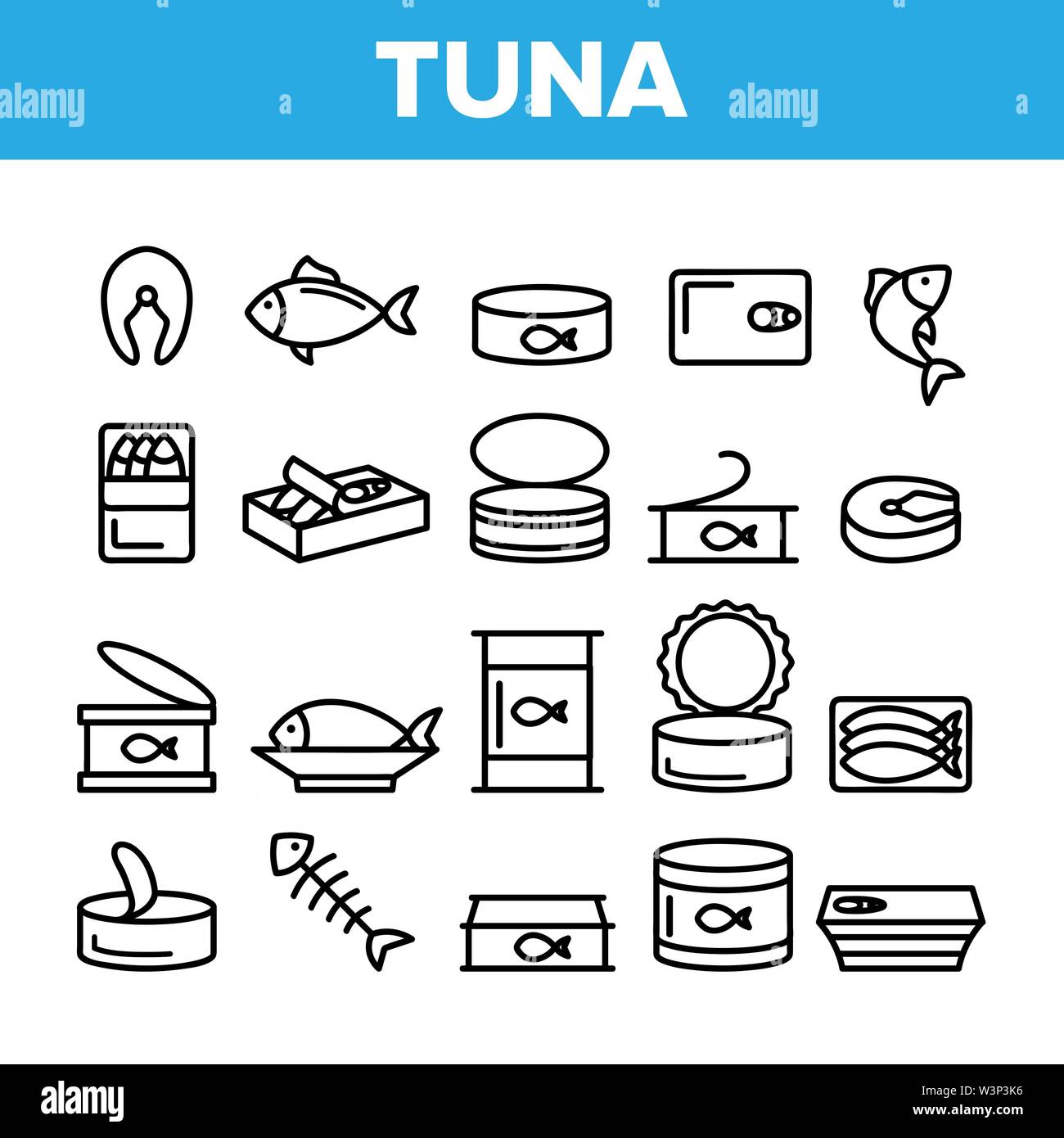 Tuna, Fish Products Vector Linear Icons Set Stock Vector Image & Art ...