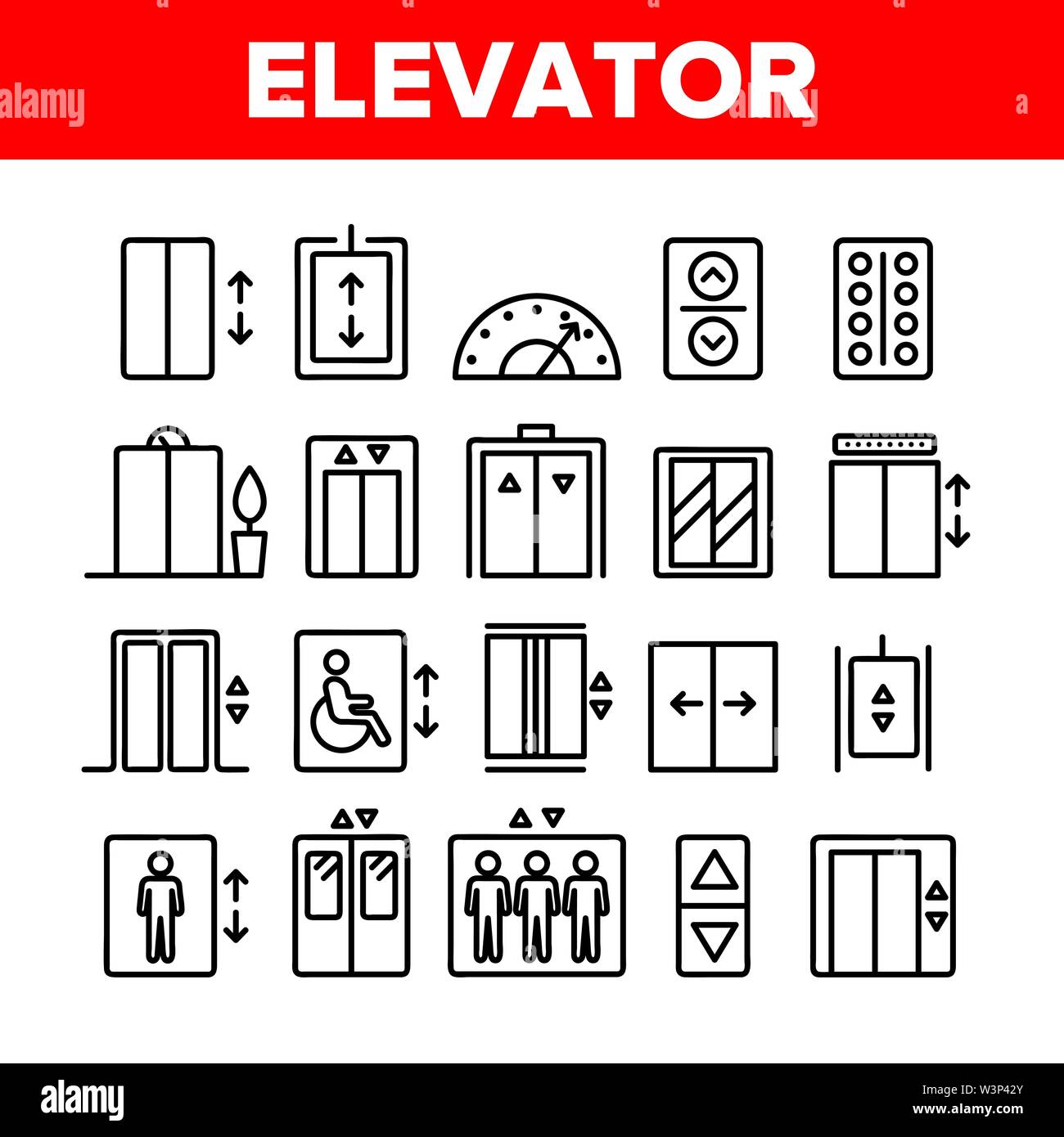 Passenger Elevator, Lift Vector Linear Icons Set Stock Vector Image ...