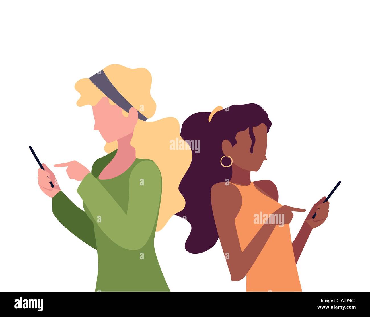 two women using smartphone talking vector illustration Stock Vector ...