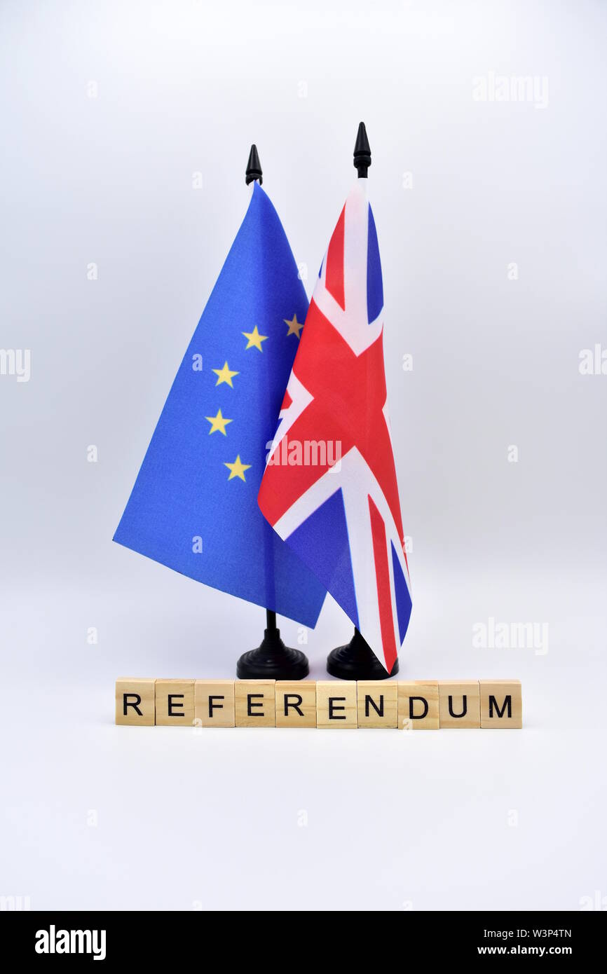 The Brexit and the flags of the United Kingdom and the European Union ...