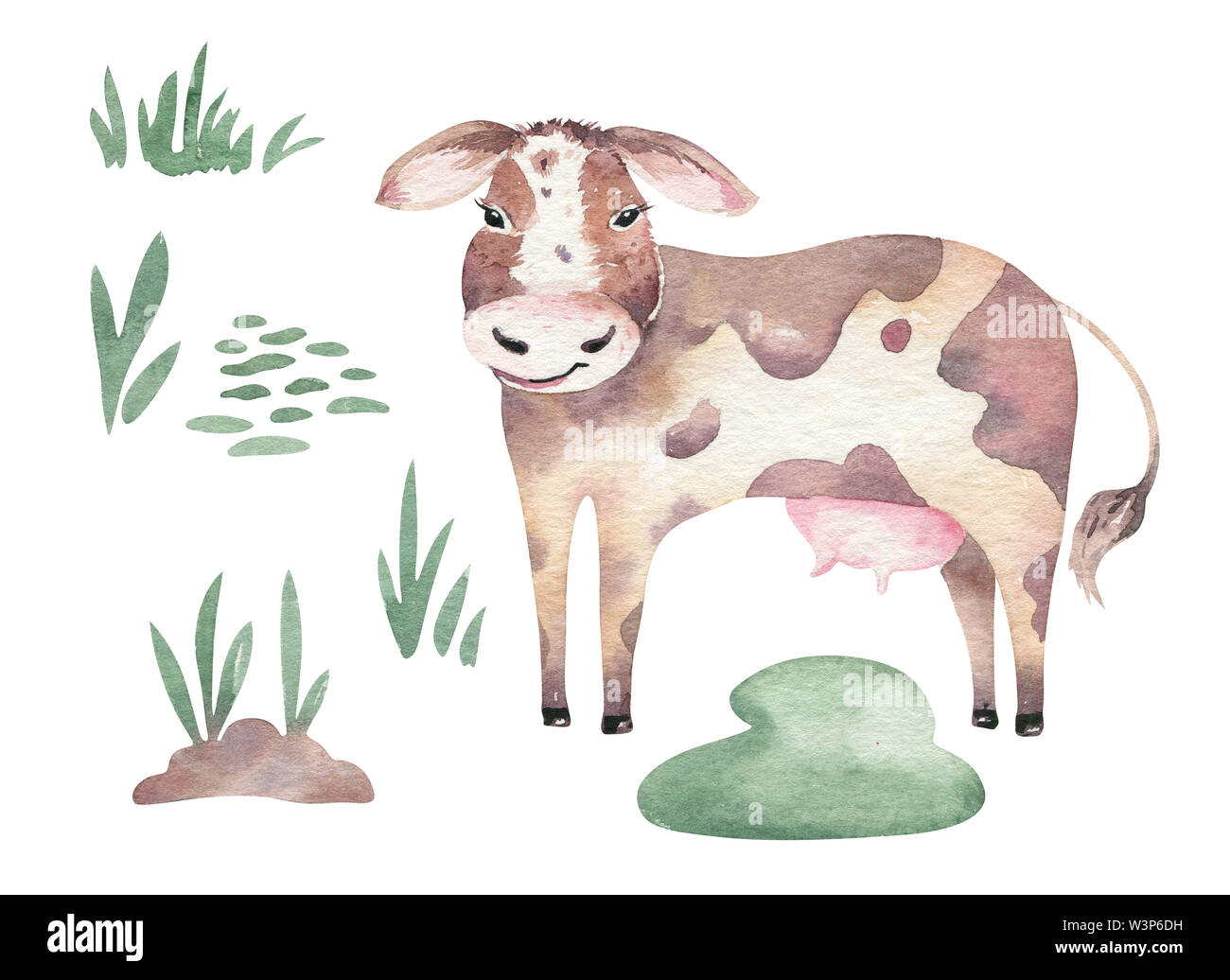 farms animal set. Cute domestic pets watercolor illustration. horse and ...