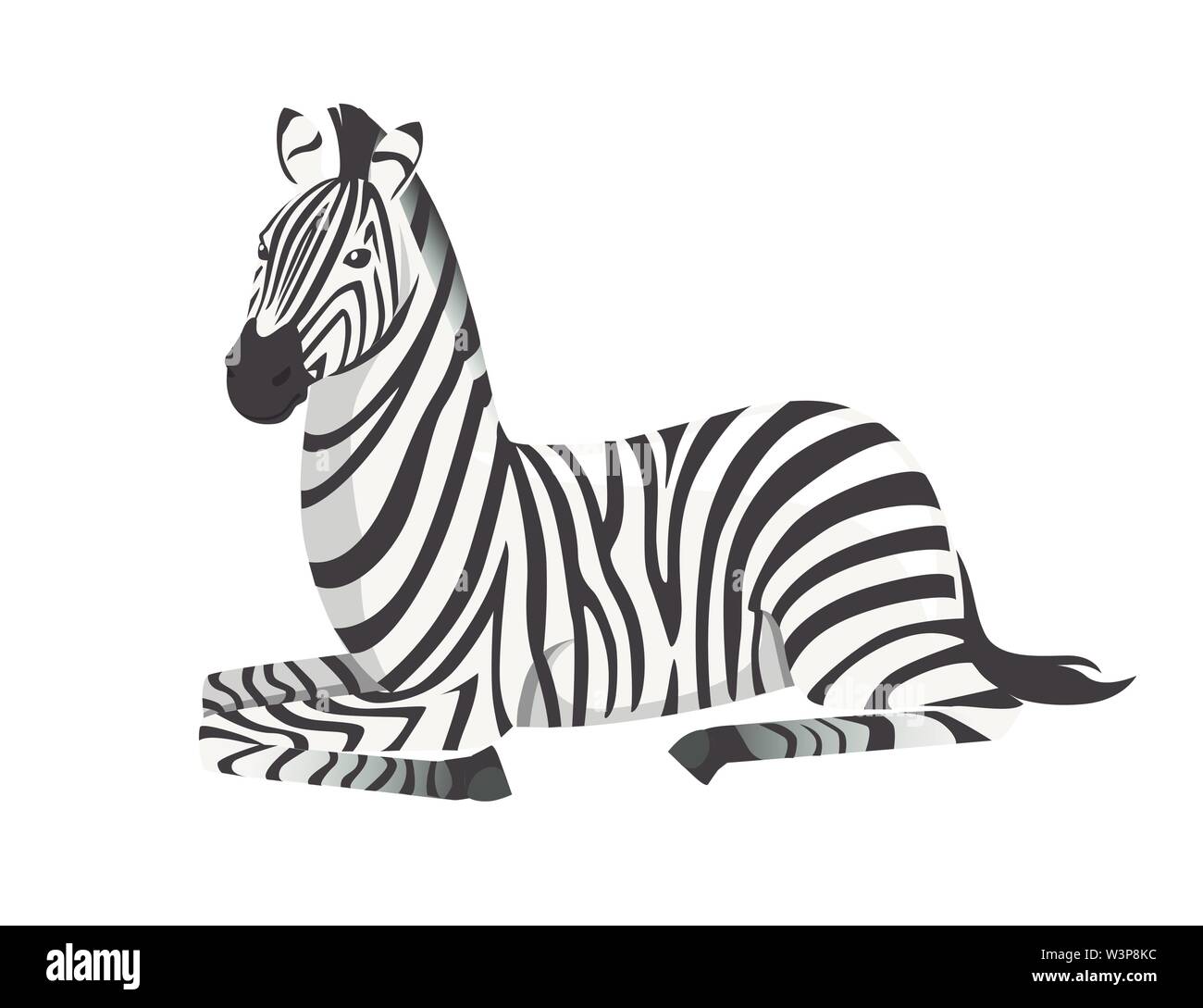 African zebra lying on ground side view cartoon animal design flat ...