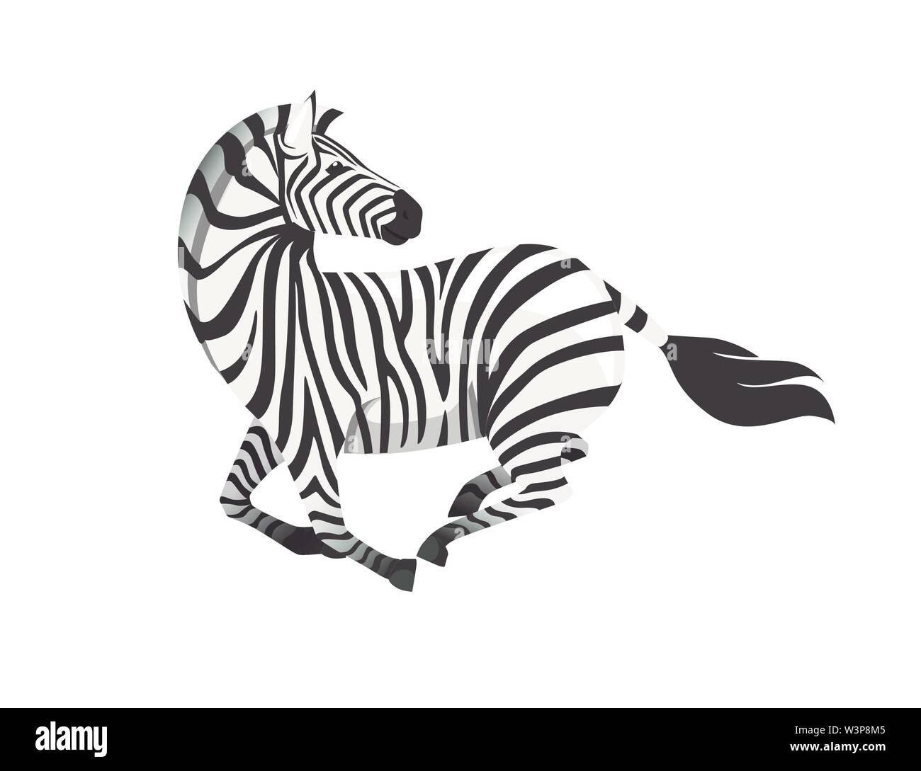 African zebra running with head looks back side view cartoon animal ...