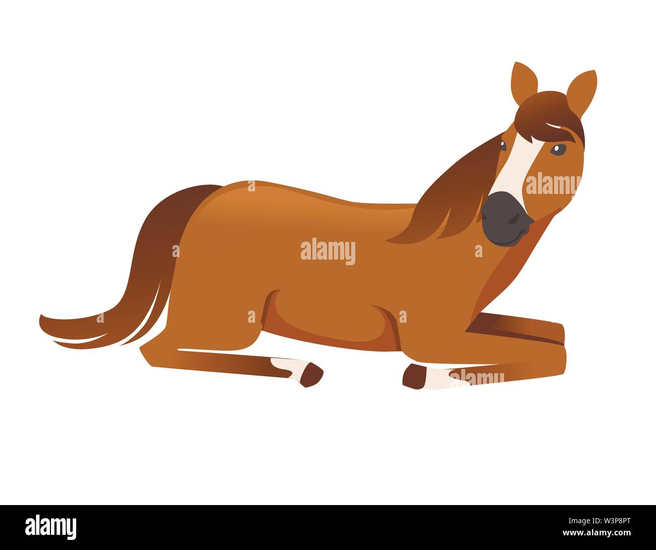 Brown horse wild or domestic lying on ground animal cartoon design flat ...