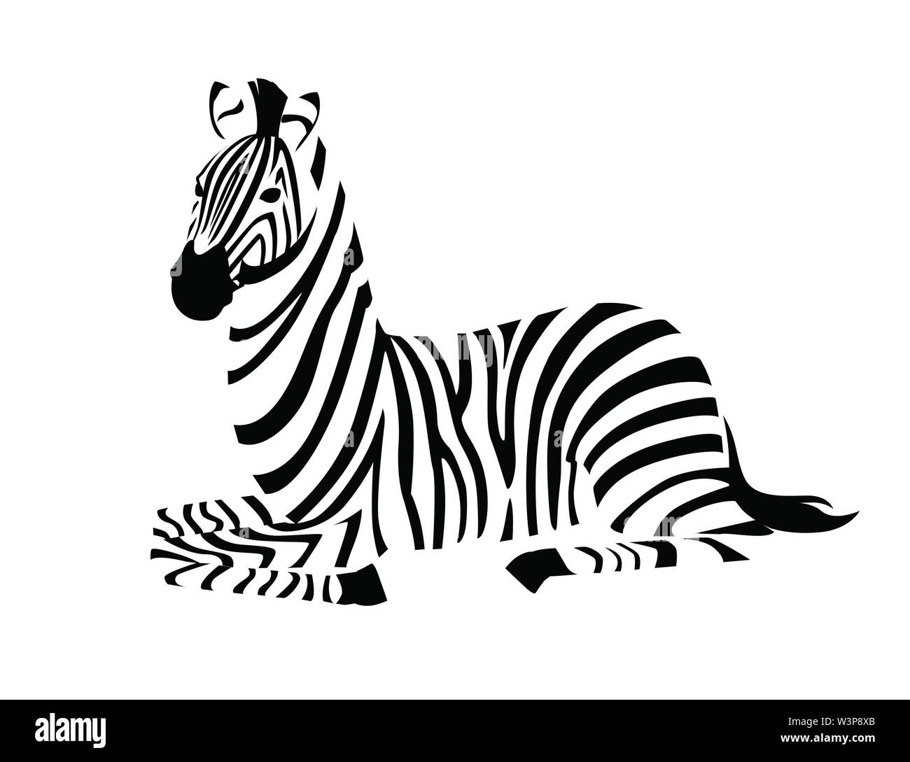 African zebra lying on ground side view outline striped silhouette ...