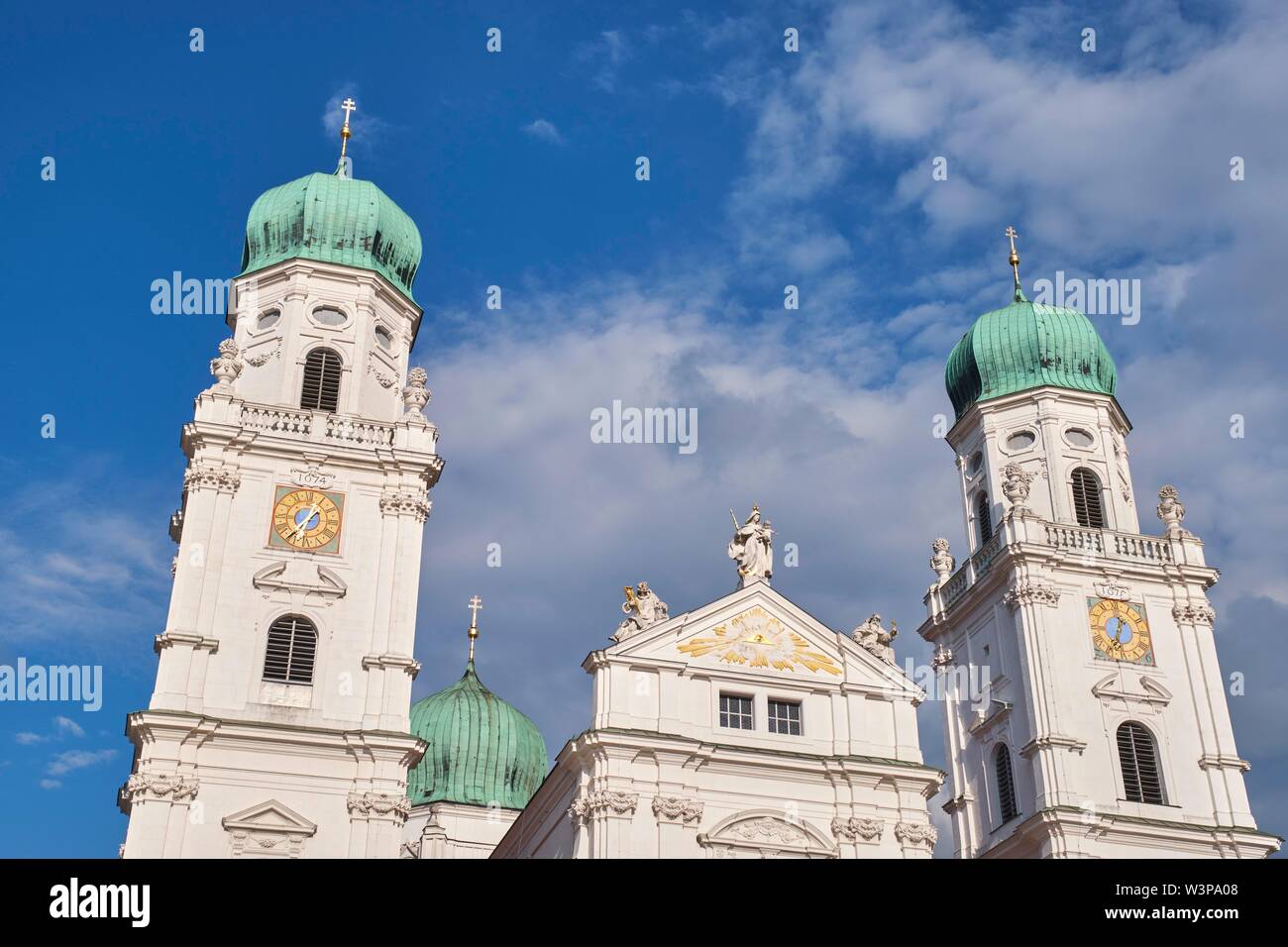Church towers of St. Stephan's Cathedral, Passau, Lower Bavaria ...